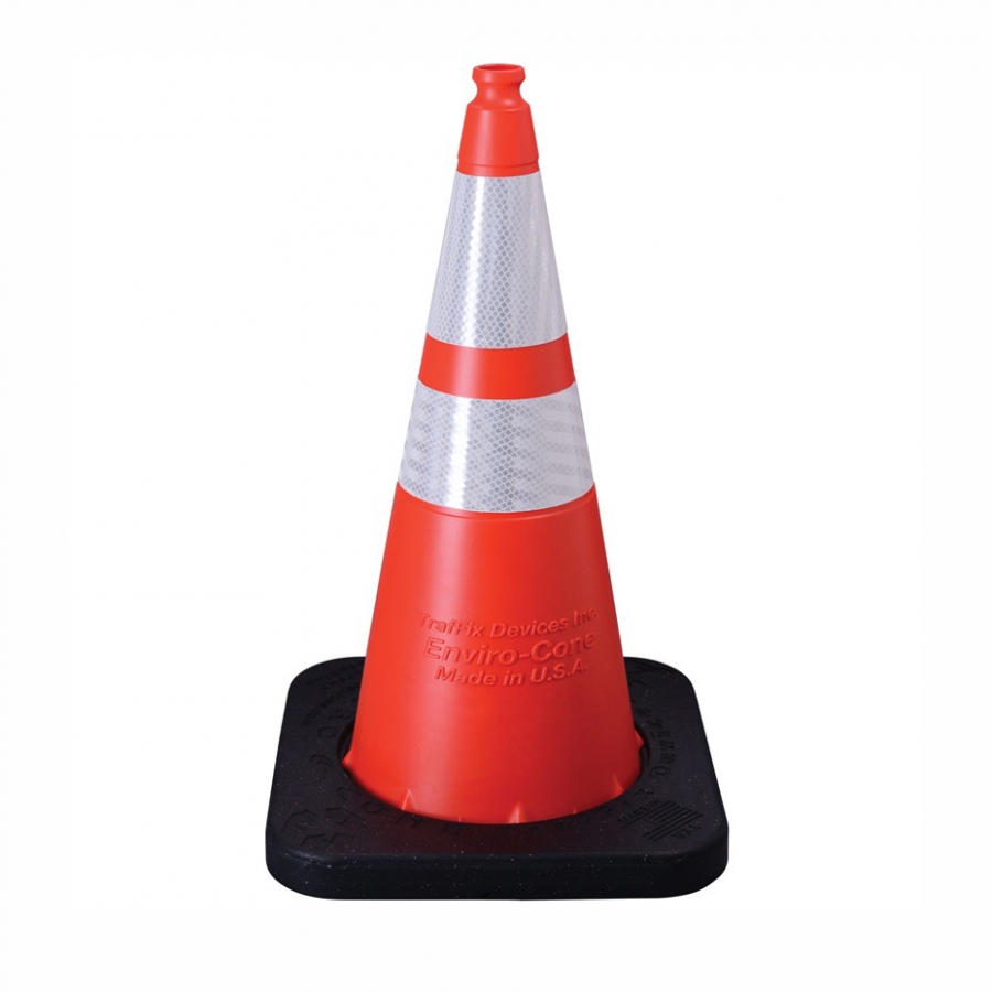 Cono de señalización naranja de 28", base caucho y collares reflectivos