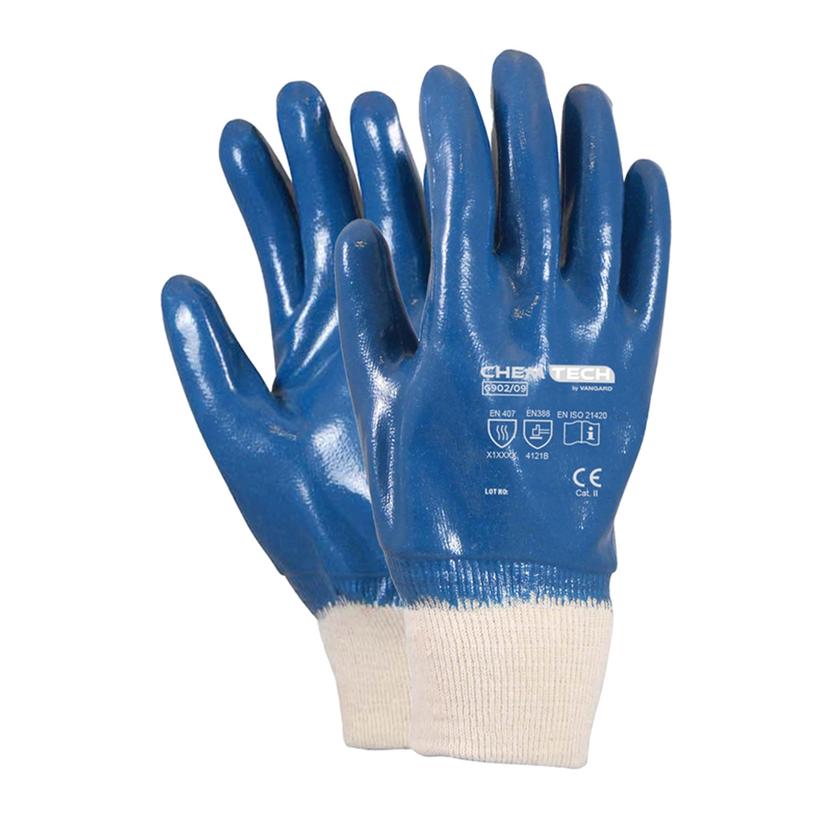 Guante recubierto de nitrilo con puño elástico